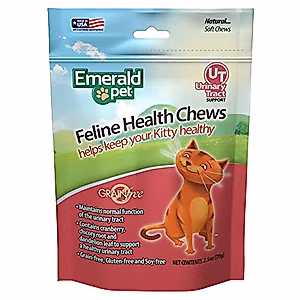 Emerald Pet Feline Health Chews UT Support — Natural Grain Free Urinary Tract Health Cat Chews — Cat Urinary Supplements with Cranberry, Chicory Root, and Dandelion Leaf Extract — Made in USA, 2.5 oz