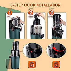 SOVIDER Compact Slow Masticating Juicer Machines- Up to 92% Juice Yield and 3.1" Wide Chute Cold Press Juicer for High Nutrient Fruits Vegetables Easy Clean with Brush Pulp Measuring Cup Reverse