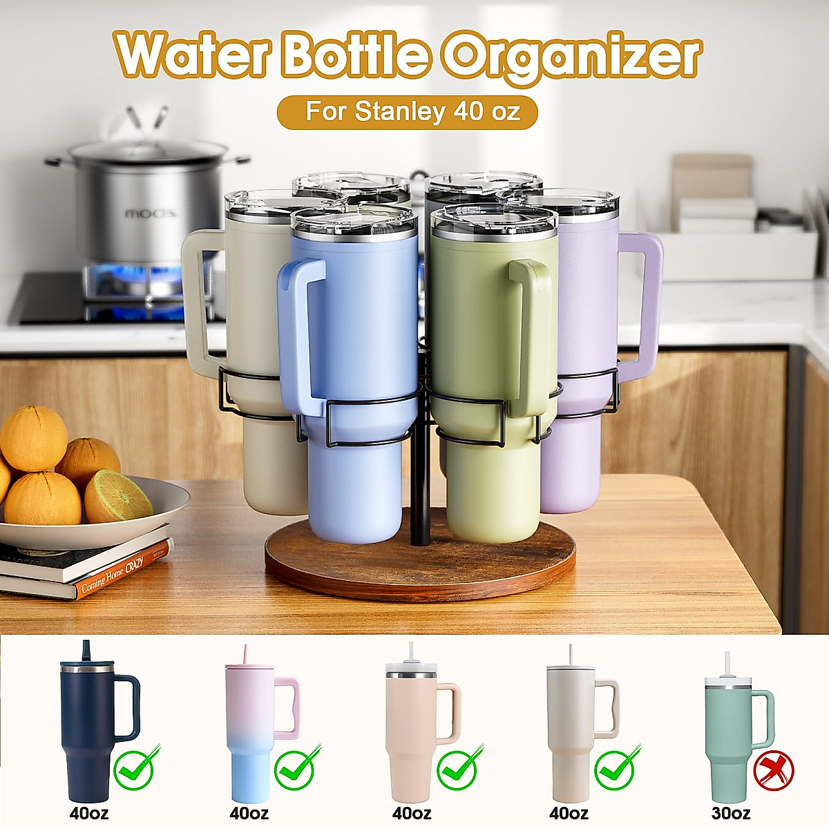 Stanley 40 oz Tumbler Organizer - 360 Rotatable Holder for Cabinets & Kitchen Storage, Ideal Gift