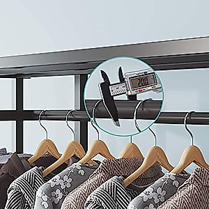 UDEAR Metal Garment Rack,Freestanding,Open Wardrobe Closet Storage Organizer,Large Armoire with 6 Shelves,2 Clothes Hanging Rack Stand for Clothes,Shoes, Bags,in Entryway,Room,Black