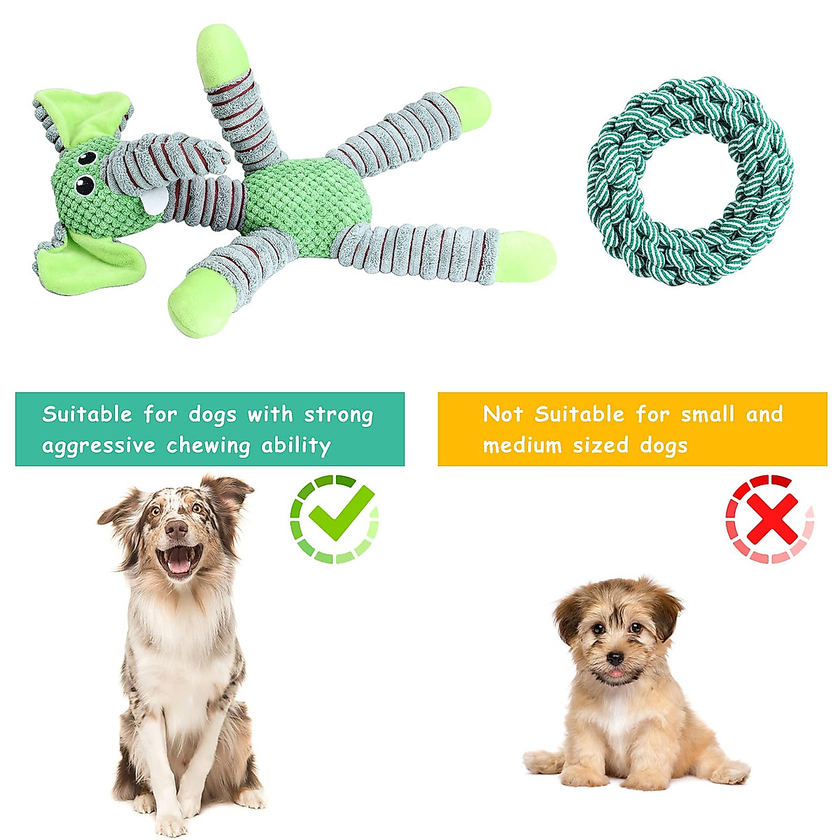 Dog Rope Toys for Large and Medium Aggressive Chewers, Elephant Squeaky Plush Dog Toy, 2 Pack Heavy Duty Dog Rope Toys for Large Breed, Indestructible Dog Chew Toys Tug of War Rope Toy Teeth Cleaning