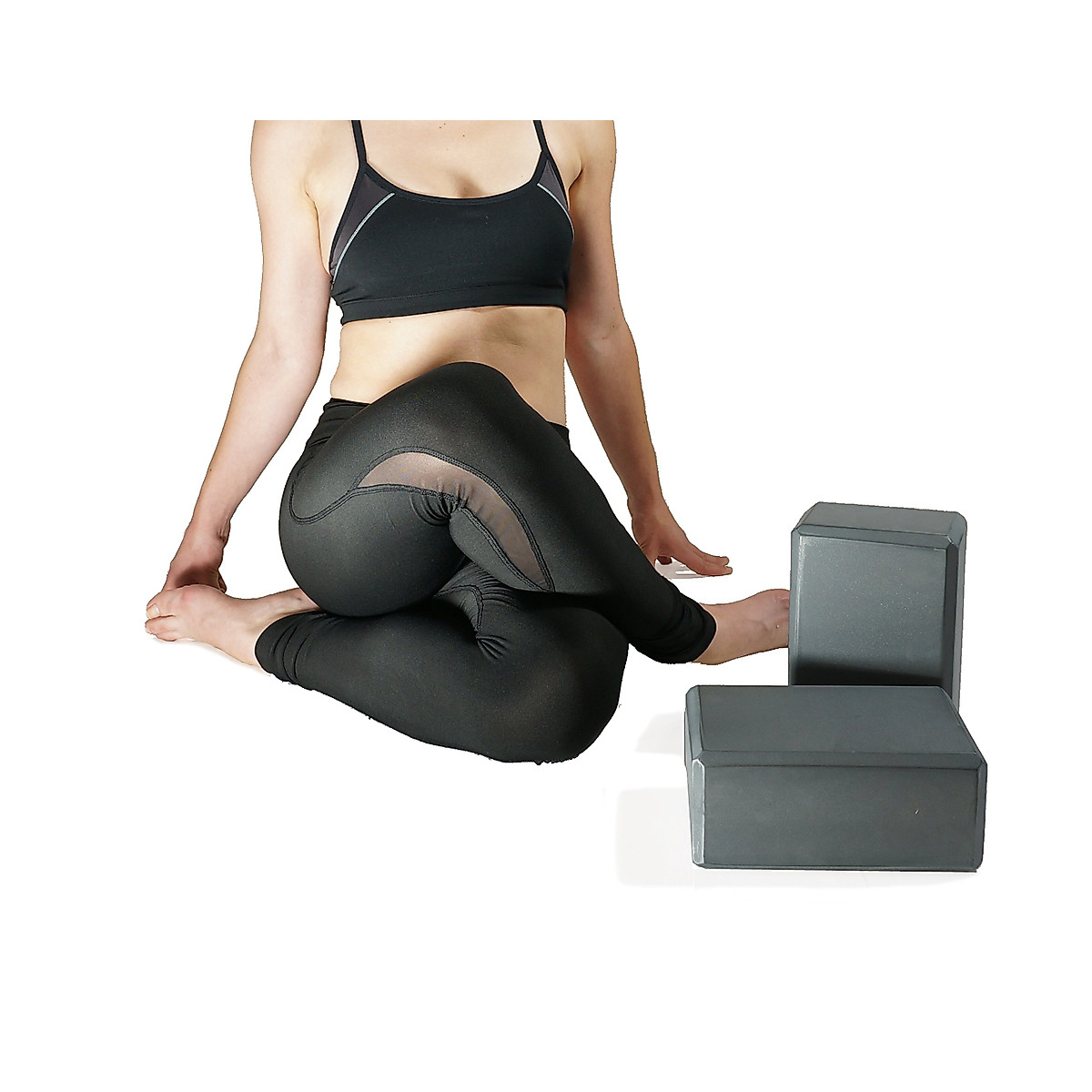 dimok Yoga Blocks and Strap Set - Foam Bricks 9x6x4 and 8FT Yoga Belt Metal D-Ring - High Density Premium Quality (with Resistance Bands)