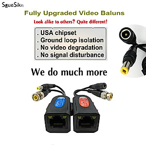 Igreeman 4 Pair Passive Video Balun BNC to RJ45 Adapter with Power, Ground Loop Isolated HD Analog Security Camera Ethernet Cable Transceiver, Cat5e/Cat6 Cable to BNC Converter - Compact