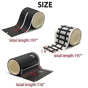 Play Road Tape for Toy Cars Trains 6-Pack Black Car Track Tape, Parking Spot Stick to Floors and Table Flat Surface,No Residue, for Kids Gift (TAPE6)