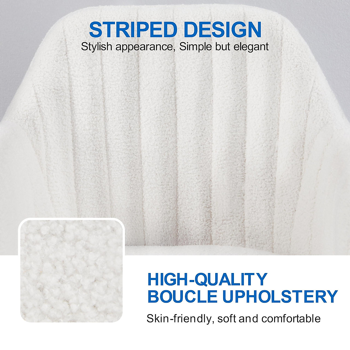 Yaheetech Boucle Vanity Chair Desk Chair Comfy Modern Accent Chair Mid Back Ergonomic Office Chair Height Adjustable Swivel Computer Chair for Bedroom with Arms Ivory