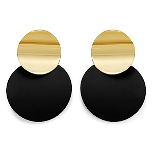 LILIE&WHITE Round Curved Drop Earrings With Radiant Golden Discs For Women