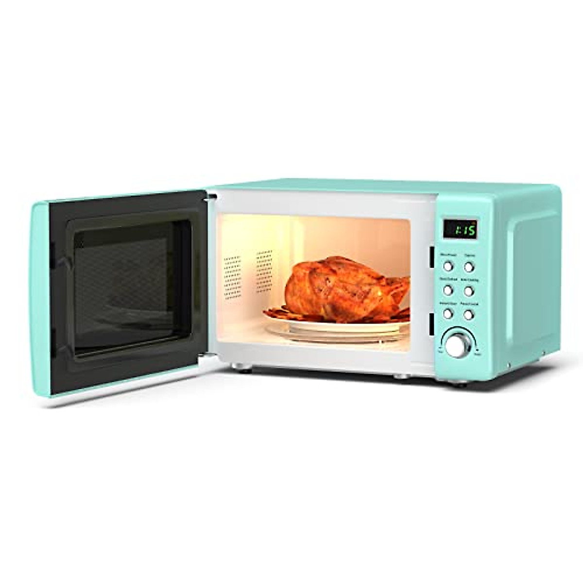 Retro Microwave Oven, SIMOE Small Countertop Microwave 0.7 cu. ft. 700W with 8 Preset Cooking Options (Mint Green)