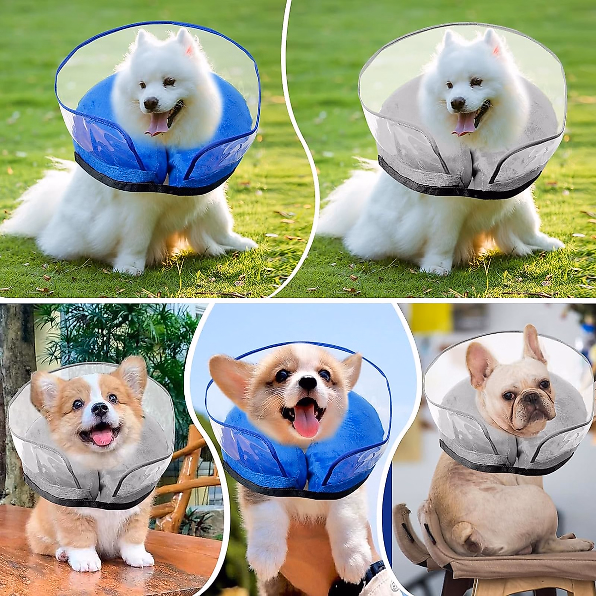 Dog Cone Collar After Surgery,Inflatable Soft Dog Cone for Large Medium Small Dog,Adjustable Breathable Inflatable Dog Cone Collar,Protect Pets from Licking Wounds,Soft and Comfortable,Blue(XL)