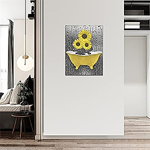 Sunflower Bathroom Wall Art Yellow Gray Bathroom Framed Canvas Wall Art Sunflowers in Bathtub Wall Decor Modern Decorative Bath Home Decor Matted Floral Picture for Bedroom Living Room 12x16 inch
