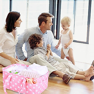 Baby Diaper Caddy Organizer- Stylish Nursery Caddy Organizer Large Portable Diaper Storage Basket for Changing Table & Car- Baby Shower Gifts Basket for Girl- Newborn Essentials Must Haves- Pink Stars