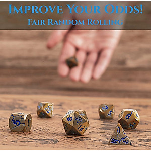 DND Metal Dice - Pharaoh Ruins Gold with Blue Cracks - Polyhedral Dice Set for D&D, RPG and More - Beautifully Detailed for Dungeons and Dragons