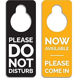 Do Not Disturb Door Hanger Sign 2 Pack Double Sided Black and Yellow, Please Do Not Disturb" and "Now Available- Please Come In". Ideal for Office Home Clinic Dorm Online Class and Meeting Sessions.