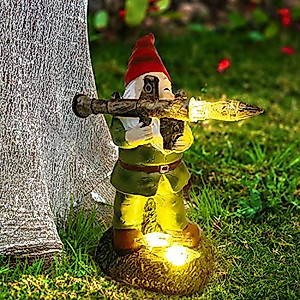 PERFECTOP Solar Military Garden Gnome Statue with RPG, Large War Army Combat Defender Soldier Patriotic Gnome Figurine with Gun, Outdoor Patio Yard Lawn Decor, Thanksgiving Christmas Ornament Gift