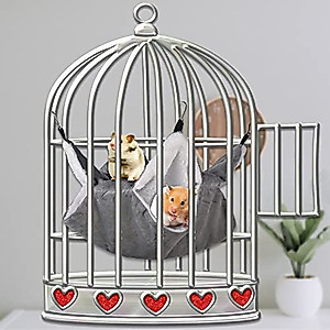 Ferret Hammock,2Pcs Soft Plush Small Animal Hanging Hammock,Warm Double Layer Rat Hammock,Hamster Hideout Hanging Bunkbed,Pet Cage Accessories for Guinea Pig Sugar Glider Squirrel(Yellow + Gray)