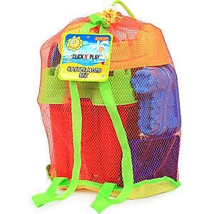 Click N' Play Toddler Beach Toys for Kids 3-10 - 13 Piece Sand Toys Including Sand Bucket, Watering Can, Rake, Shovel, 9 Sand Molds, and Mesh Beach Toy Bag - Beach Sandbox Toys for Toddlers & Kids