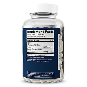 Essential Elements Ashwagandha Root 1950mg with Black Pepper Extract for Absorption 90 Vegan Capsules