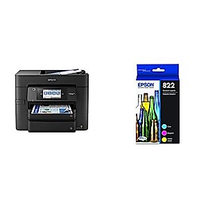 Epson Workforce Pro WF-4830 Wireless All-in-One Printer with Auto 2-Sided Print, 50-Page ADF, 500-sheet Paper Capacity, Black, Large & 822 Standard Capacity, Cyan, Magenta, Yellow Jaune