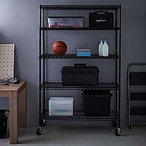 AmazonCommercial Heavy-Duty 5-Tier Steel Wire Shelving with Optional Wheels, NSF Certified, 48" W x 18" D, Black