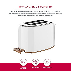 Homeart Panda 2-Slice Toaster with Wooden Detail - Stainless Steel With Removable Crumb Tray, Adjustable Browning Control With Multiple Settings to Cancel, Defrost and Bagel - 900W, White