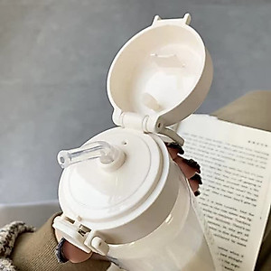 CEINOM Kawaii Bear Water Bottle With Straw Sport Plastic Portable Drinking Bottle For Girl Cute Juice Tea Water Cups (English Log)