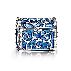 Ginger Lyne Collection Treasure Chest Charm for Bracelet or Necklace for Women Sterling Silver European Bead Opens To Display Clear Cubic Zirconia