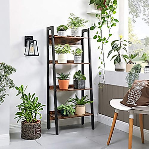 VASAGLE Ladder Shelf, 4-Tier Home Office Bookshelf, Freestanding Storage Shelves, for Living Room Bedroom Kitchen, Metal Frame, Simple Assembly, Industrial, Rustic Brown and Black ULLS054X01