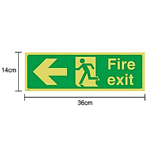 Renococo Fire Exit Sign Stickers,Photoluminescent Fire Safety"Fire Exit" Sign,Decal Adhesive Glow in The Dark with Direction Arrows 14in x 5.5Inch
