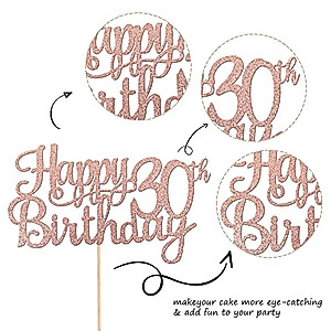 1 PCS Happy 30th Birthday Cake Topper Glitter Cheers to 30 Years Birthday Cake Pick 30 Fabulous Cake Decoration for Happy 30th Birthday Anniversary Party Decorations Supplies Rose Gold