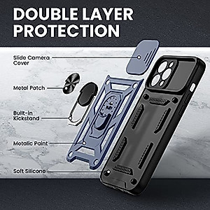 VEGO Compatible for iPhone 12 Pro Max Kickstand Case with Slide Camera Cover, Built-in 360° Rotate Ring Stand Magnetic Cover Case for Apple iPhone 12 Pro Max 6.7 inch, Blue