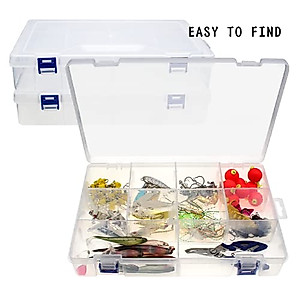Gefischtter 2pcs Fishing Tackle Box,Tackle Boxes Organizer with Removable Dividers Clear Transparent Storage Trays for Fishing Lures,Baits,Hooks