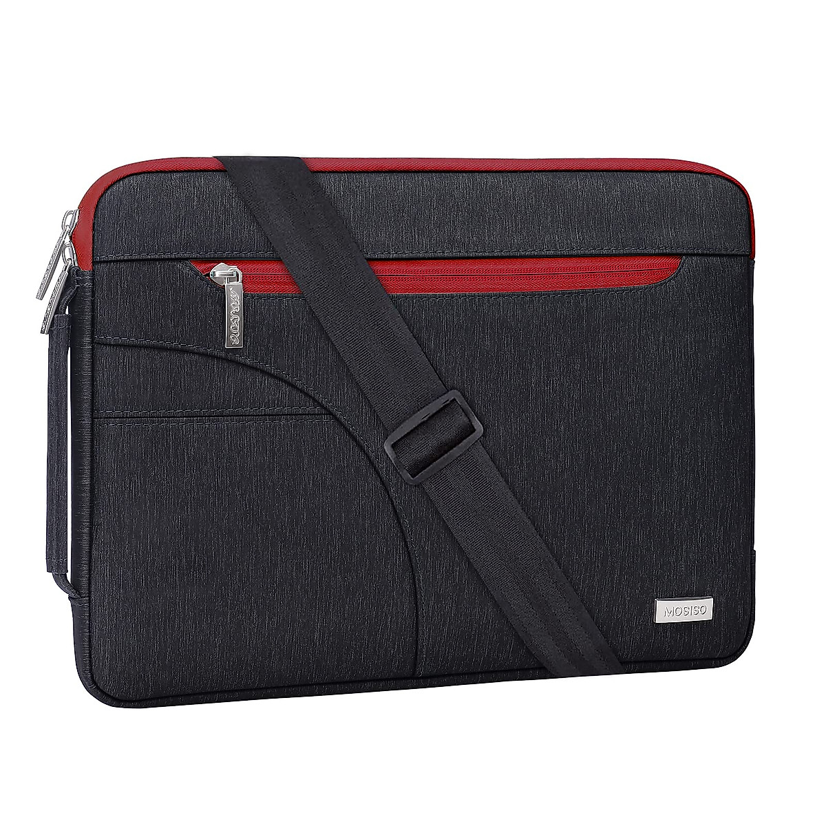 MOSISO Laptop Shoulder Bag Compatible with MacBook Air/Pro, 13-13.3 inch Notebook, Compatible with MacBook Pro 14 inch M3 M2 M1 2023-2021,Polyester Briefcase Sleeve with Front Arc Pocket, Red