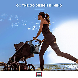 Bag Nation Universal Stroller Organizer Caddy Featuring Cup Holders, Large Main Pocket Compatible with Uppababy, Baby Jogger, Britax, Bugaboo, BOB, Umbrella and Pet Stroller - Grey