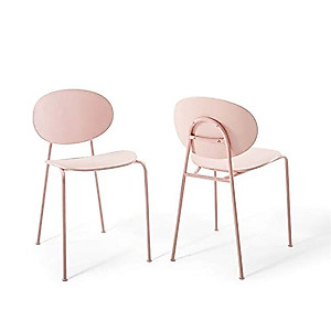 Modway Palette Modern Molded Plastic Accent Dining Chair in Pink - Set of 2 - Comes Fully Assembled