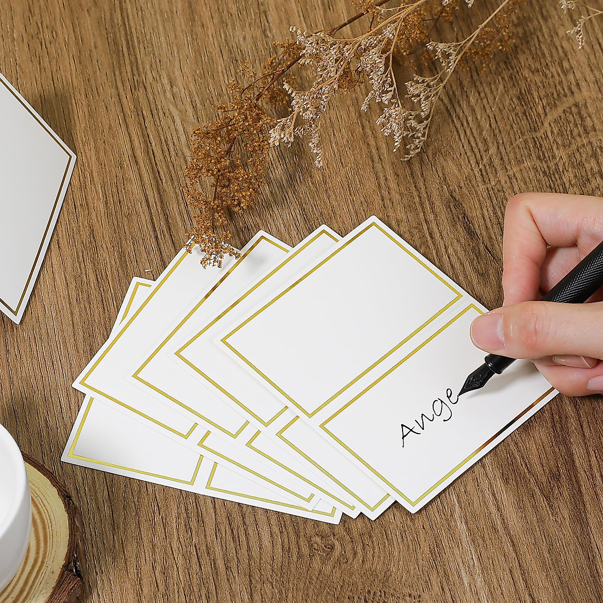 50 Pack Table Place Cards with Gold Foil Border, Seating Cards Tent Cards for Weddings, Banquets, Events, Party Buffet, Dinner Parties, Holiday Table Setting 2 x 3.5 Inches