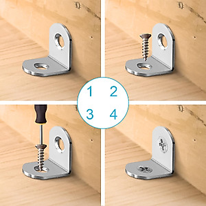 50 Pcs L Bracket Corner Brace MONKIPAER Metal Corner bracket 90 Degree Angle Stainless Steel Bracket with 100 Pcs Screws for securing wooden frames tables chairs bed furniture and other DIY structural