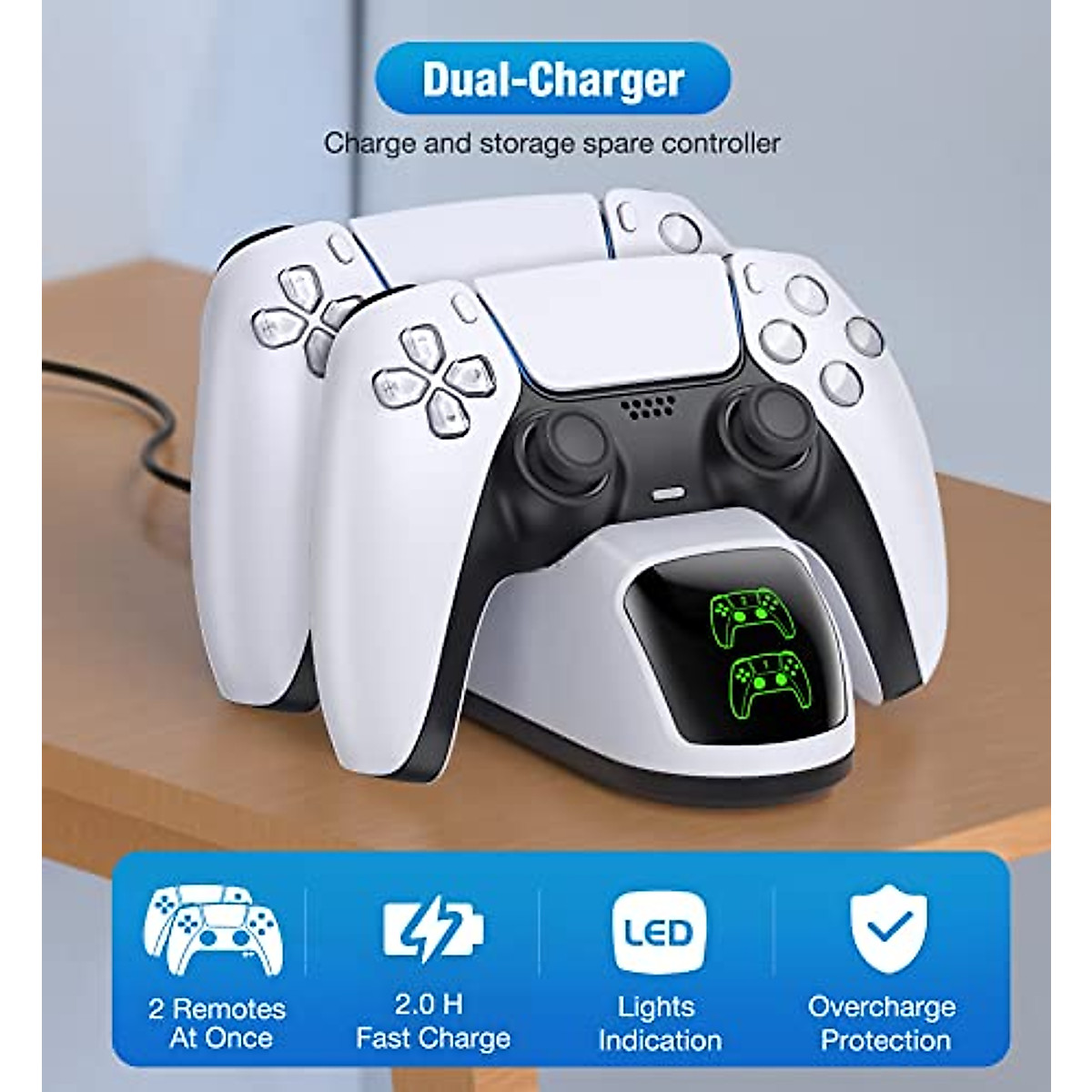 PS5 Controller Charging Station for Playstation 5 Dualsense Controller with Dual Stand Charger Dock, Upgrade PS5 Controller Charger Accessories Incl. Fast Charging Cable, PS5 Charging Station White