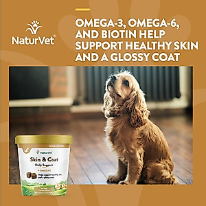 NaturVet Skin and Coat Plus Breath Aid for Dogs, 70 ct Soft Chews, Made in The USA with Globally Source Ingredients