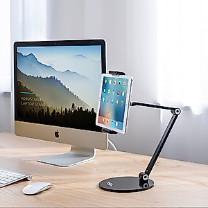 KABCON Tablet Stand,Tightness Adjustable 360°Rotatable Multi-Angle Eye-Level Aluminum Solid Long Arm Tablets Stands for iPad Series,Microsoft Surface Tablet Series,Samsung Galaxy Tabs,Kindle Fire,etc