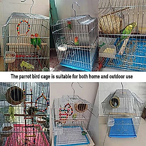 Parakeet Bird Cage, Wire Birdcage Hanging Bird House with Bird Feeder Waterer and Stand, Bird House Accessories for Budgie Parakeets Finches Canaries Lovebirds Small Parrots Cockatiels