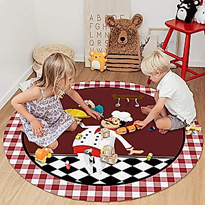 Singingin Round Area Rugs for Kids Room Kitchen Chef Gourmet Knife Fork Check Throw Rug Non-Slip Soft Floor Carpet Mat for Nursery, Living Room, Bedroom, Modern Home Decor 3 Feet Diameter