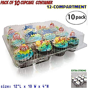 12 Compartment plastic Cupcake Boxes 12 Cavity Cupcake Container,12 Cupcake Container Cupcake Box, 12 Compartment Cupcake Containers disposable dozen cupcake containers (10 12 Pack Cupcake Containers