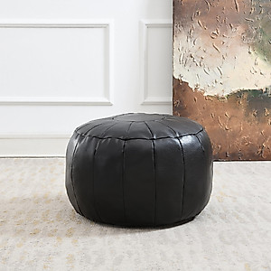 C COMFORTLAND Unstuffed Faux Leather Ottoman Pouf, Round Foot Rest Poof Ottomans, Floor Foot Stool Poufs, Bean Bag Cover with Storage for Living Room, Bedroom, Brown Black (No Filler)