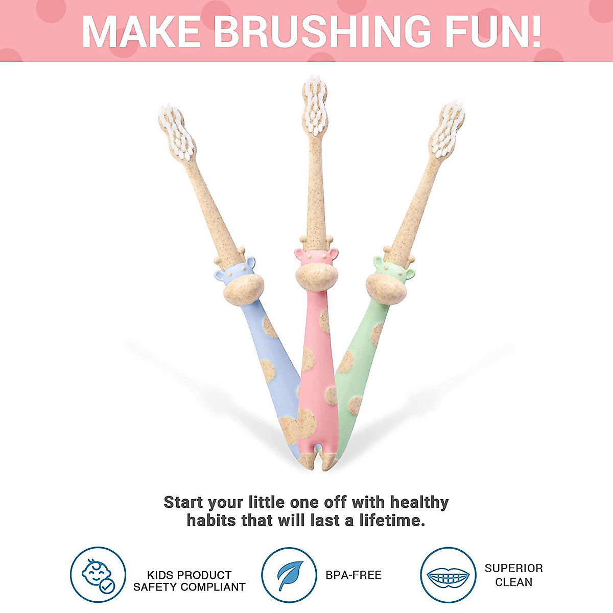 ANPEI ROARex Vegan Eco Friendly All Natural Kids Toothbrush Made from Plants – Sweet Baby Giraffe | 100% Biodegradable and Compostable | 1% for The Planet Product