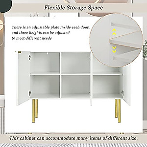 Tdewlye Luxury Style Sideboard Cabinet with Gold Metal Legs & Handles,Adjustable Shelves,for Dining Room Living Room Entryway (White@s)