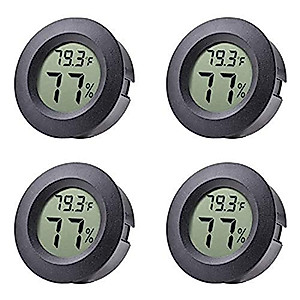 Veanic 4-pack Mini Hygrometer Thermometer Fahrenheit or Celsius Meter Digital LCD Monitor Indoor Room Round Humidity Temperature Gauge for Humidors Home Humidifiers Car Greenhouse Babyroom