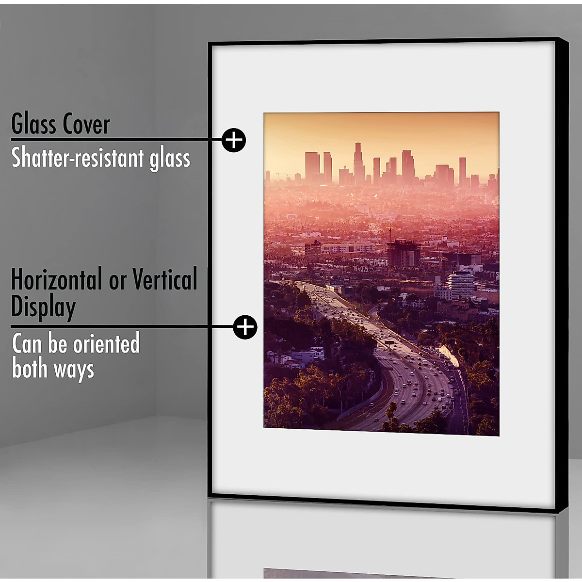 Americanflat Front Loading 16x20 Picture Frame with Shatter-Resistant Glass - Set of 2 - Use as 11x14 Frame with Mat - Metropolitan Collection - Photo Frame for Wall Display - Black