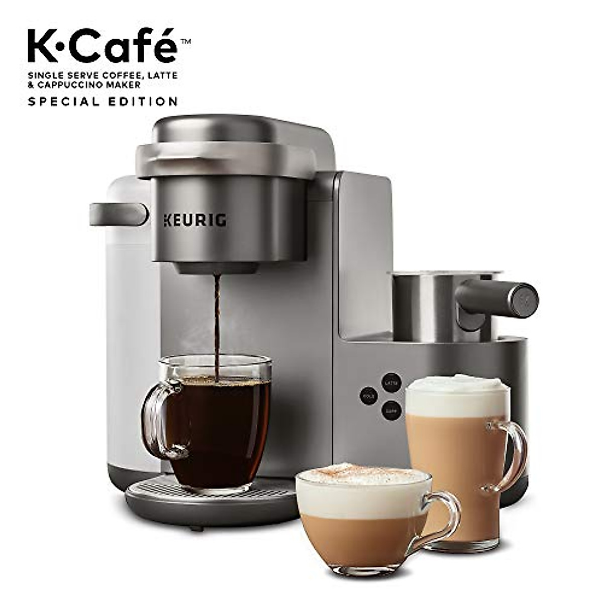 Keurig K-Cafe Special Edition Single Serve K-Cup Pod Coffee, Latte and Cappuccino Maker, Comes with Dishwasher Safe Milk Frother, Shot Capability, Nickel