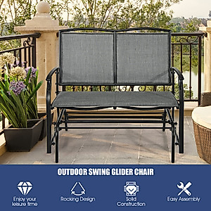 Giantex Patio Glider Benches for Outside, Swing Glider Chair with Steel Frame, 400 LBS Capacity, Patio Swing Rocker, 2-Person Loveseat for Backyard, Poolside, Lawn, Balcony, Porch Glider Bench(Gray)