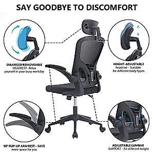 ALEAVIC Ergonomic Office Chair, High Back Office Chair, Home Office Desk Chair, Breathable Mesh Office Chair, Comfort Swivel Task Chair with Flip-up Arms and Adjustable Height (Black)