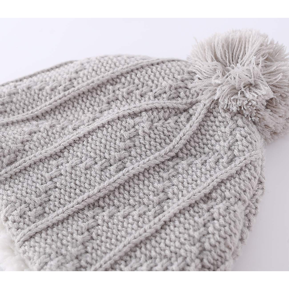 Home Prefer Toddler Girls Winter Hat with Earflaps Soft Sherpa Lining Knitted Hat Kids Winter Hat Light Gray 2-4T
